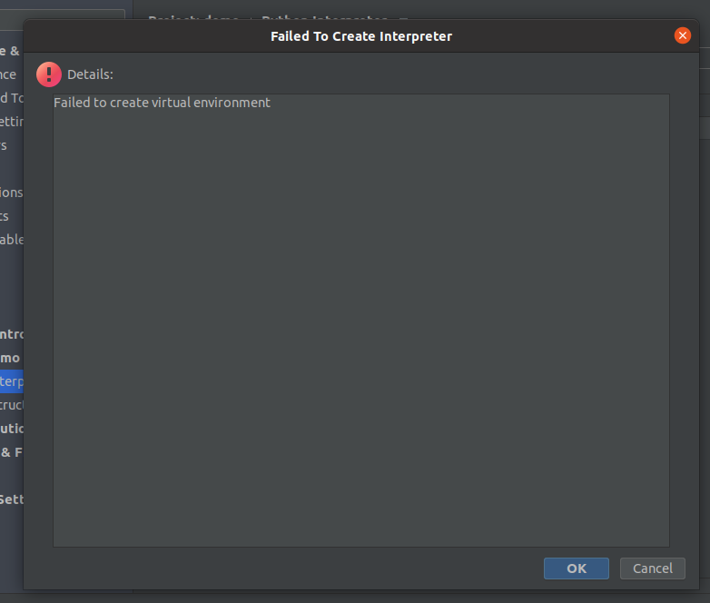 Failed to create virtual environment in PyCharm in Ubuntu 20 - 996 ... Failed to create virtual environment in PyCharm in Ubuntu 20 - 996 ...